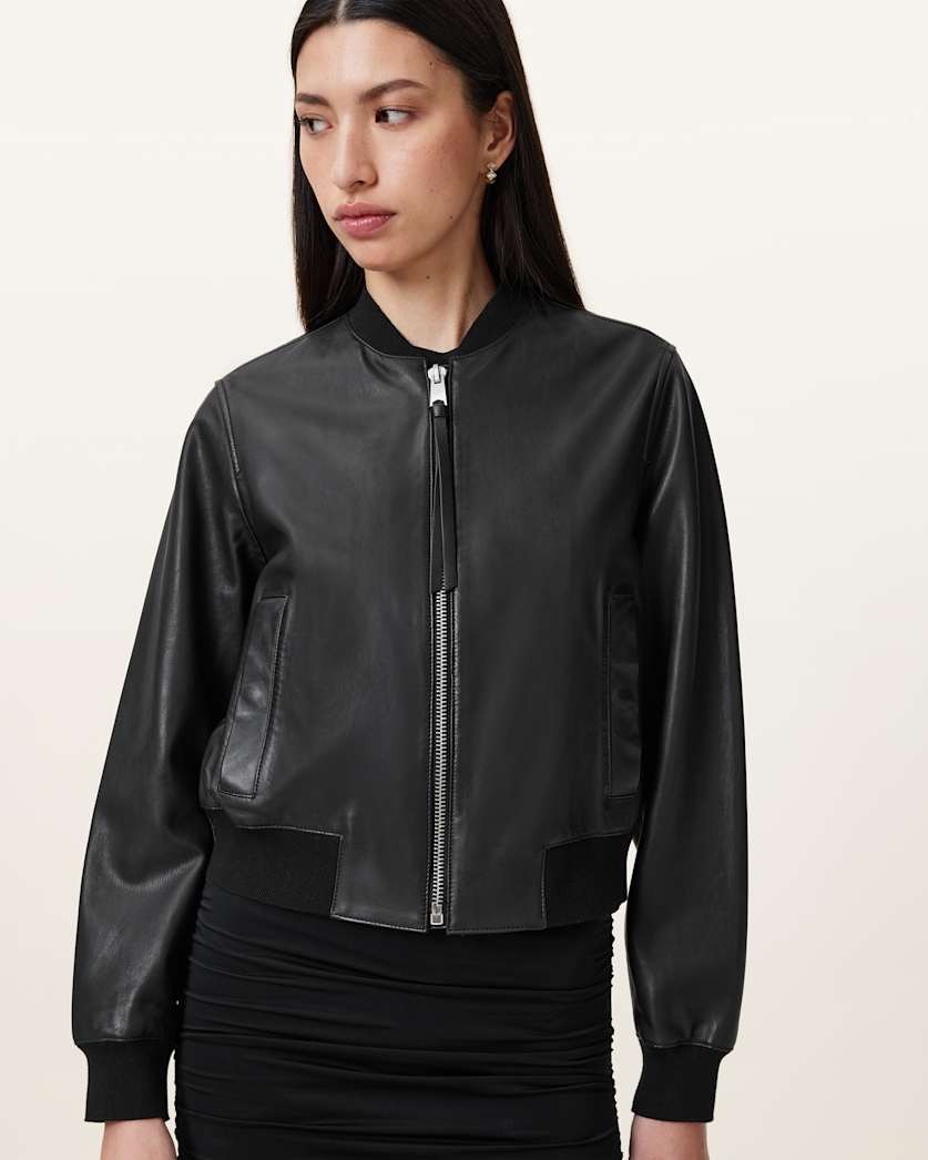 Orten Leather Bomber Jacket Black | ALLSAINTS